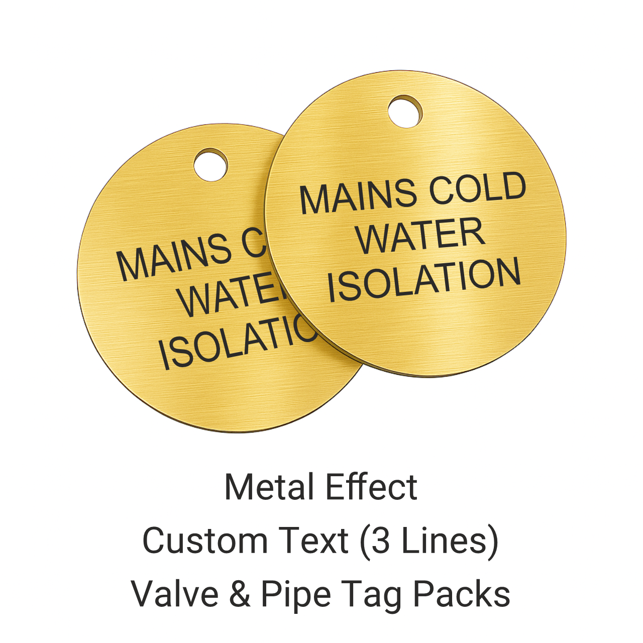 Metal Effect Custom Text (3 Lines) Valve & Pipe Tags – Label Room